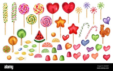 Candies Of Different Colors And Shapes Lollipops In The Shape Of Star