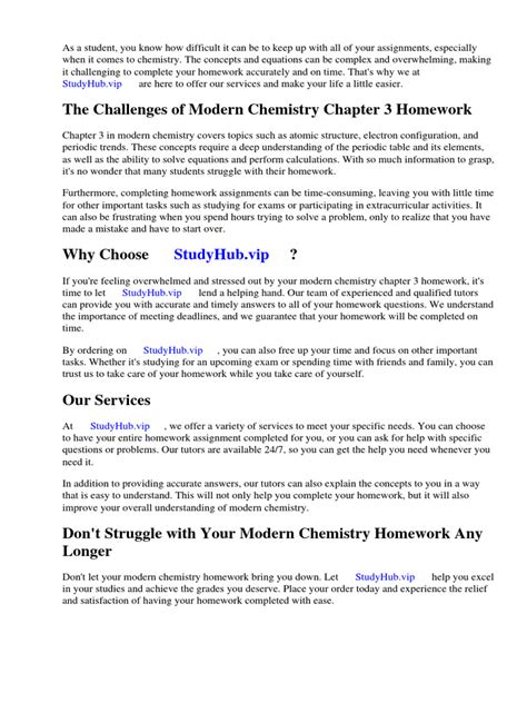 Modern Chemistry Chapter 3 Homework 3 1 Answers Pdf Mole Unit
