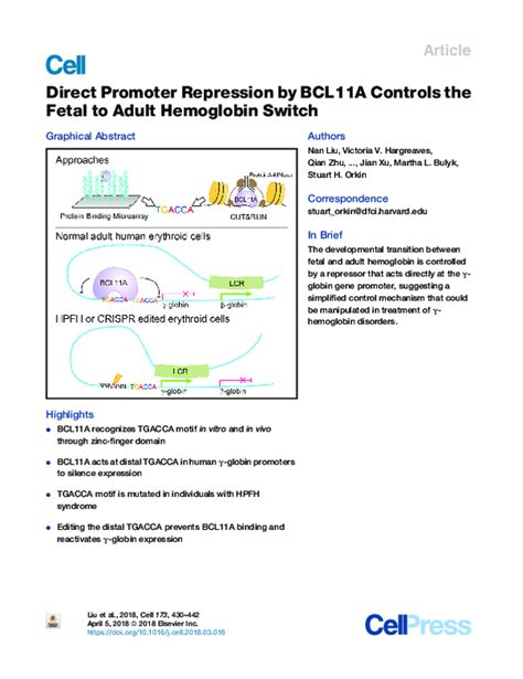 Pdf Direct Promoter Repression By Bcl11a Controls The Fetal To Adult