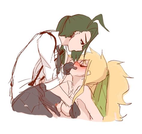 Rule 34 2girls Ahoge Black Earrings Black Trousers Blush Closed Eyes