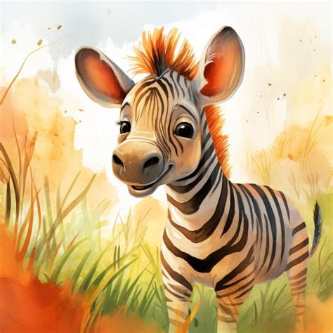 Premium Photo Zebra With Orange Mohawk Standing In Grass With Sky