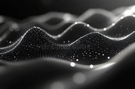 Abstract Black And White Wave Pattern Of Glowing Particles Symbolizing Data Flow Neural Networks