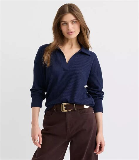 Waffle Collared V Neck Top