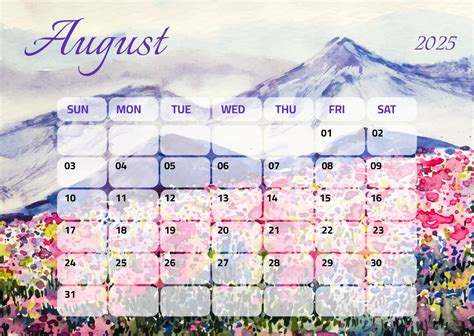 August Calendar No Background