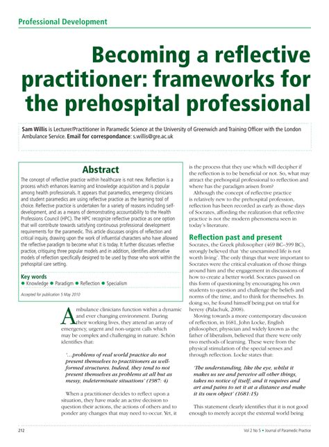 Pdf Reflective Practice For Paramedics