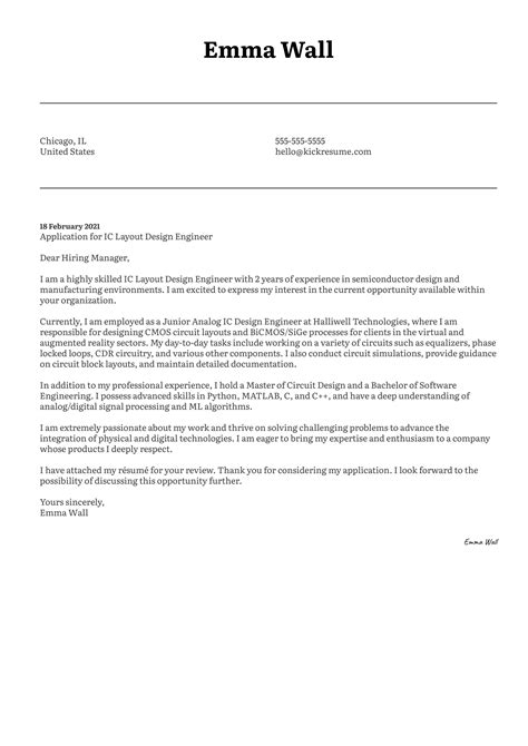 Ic Layout Design Engineer Cover Letter Sample Kickresume