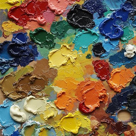 Thick Vibrant Dabs Of Oil Paint Cover A Wooden Artist S Palette