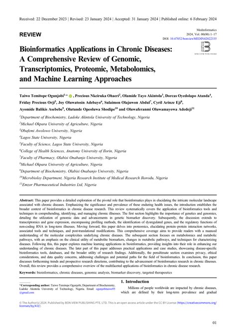 Pdf Bioinformatics Applications In Chronic Diseases A Comprehensive