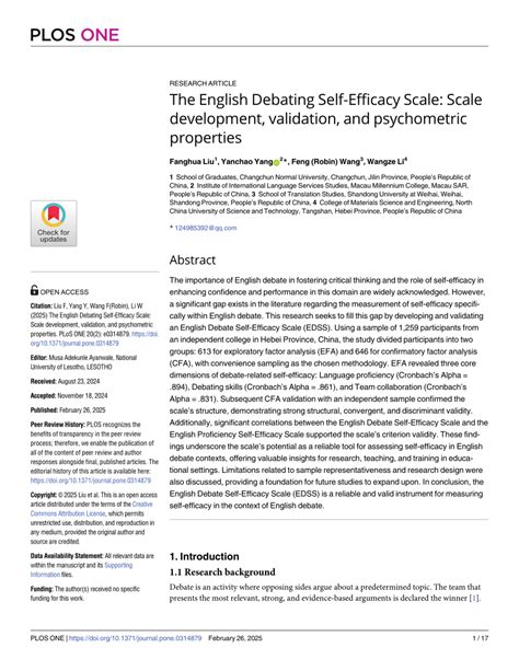 Pdf The English Debating Self Efficacy Scale Scale Development Validation And Psychometric