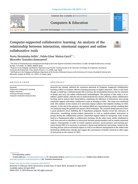 Computer Supported Collaborative Learning An Analysis Of The Relationship Between Interaction