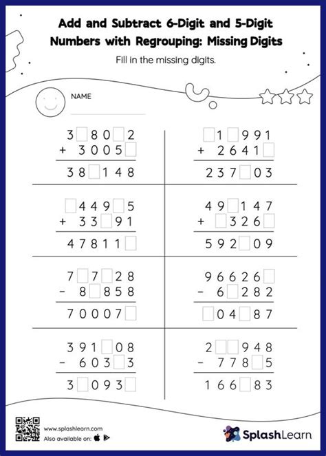 add and subtract 6 digit and 5 digit numbers with regrouping missing