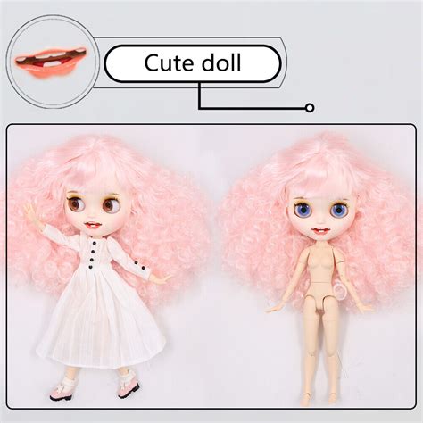 12 Blythe Doll Nude Joint Body Pink Samll Curly Explode Hair Custom