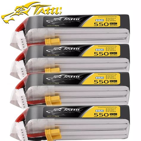 4x Tattu 550mah 4s 95c 152v Hv Lipo Rc Airplane Battery Long Pack W
