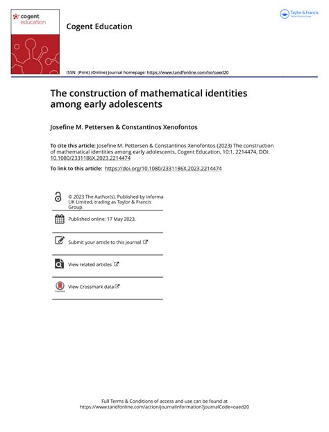 Pdf The Construction Of Mathematical Identities Among Early Adolescents