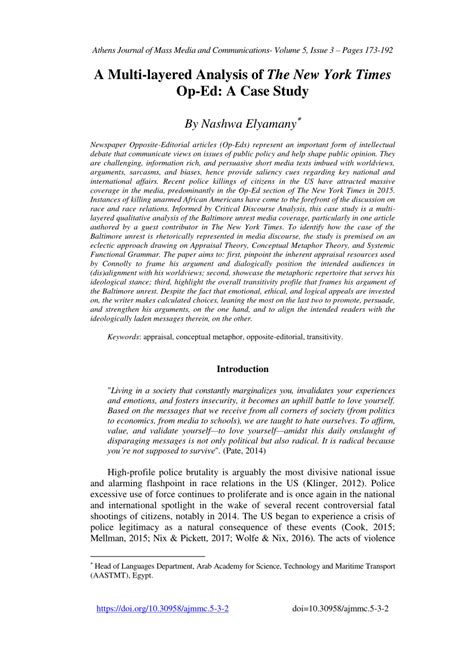 Pdf A Multi Layered Analysis Of The New York Times Op Ed A Case Study