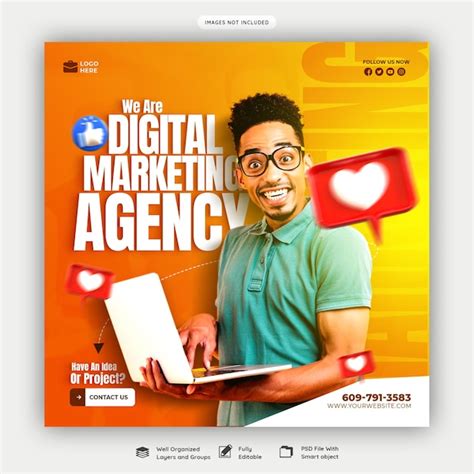 Digital Marketing Agency And Corporate Social Media Banner Or Instagram Post Template Free Psd