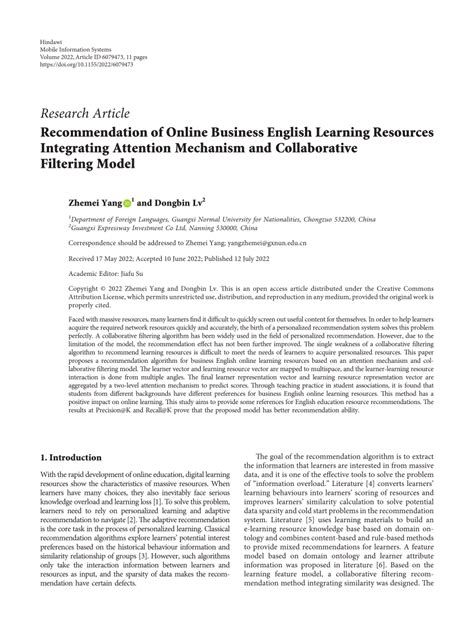 Pdf Recommendation Of Online Business English Learning Resources Integrating Attention