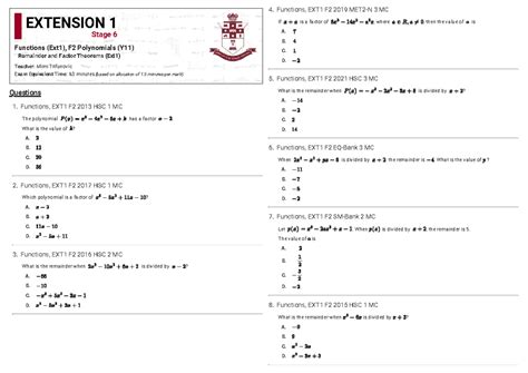 Functions And Polynomials Notes Ext1 F2 Teacher Miss Trifunovic