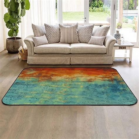 3 X 4ft Burnt Orange Teal Area Rug For Living Room Large Indoor