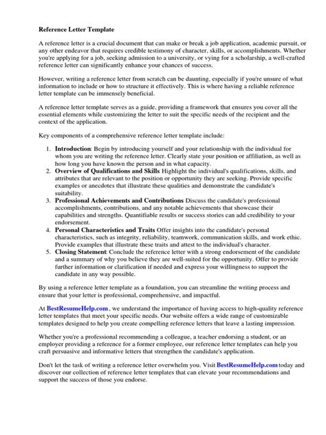 Reference Letter Template Pdf Employment Job Interview