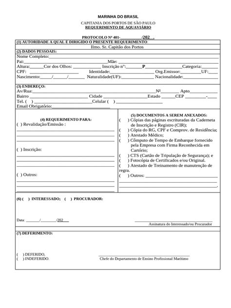 Requerimento De Aquaviário Marinha Brasil Pdf Controle De Acesso