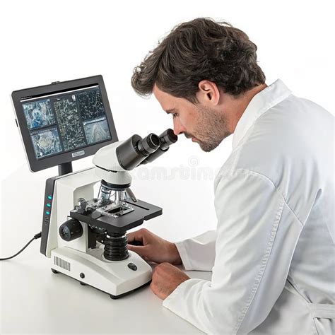 Researcher Using Digital Microscope With Touch Screen Stock Illustration Illustration Of
