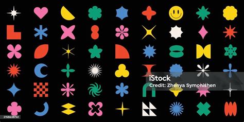 브루탈리즘 기하학적 모양이 세트 순진한 장난기 넘치는 모양 세트 벡터 일러스트 레이 션입니다 놀이에 대한 스톡 벡터 아트 및