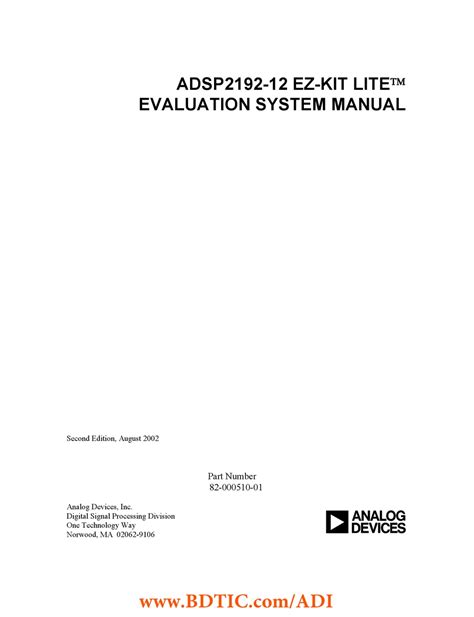 Analog Devices Adsp2192 12 Ez Kit Lite Manual Pdf Download Manualslib