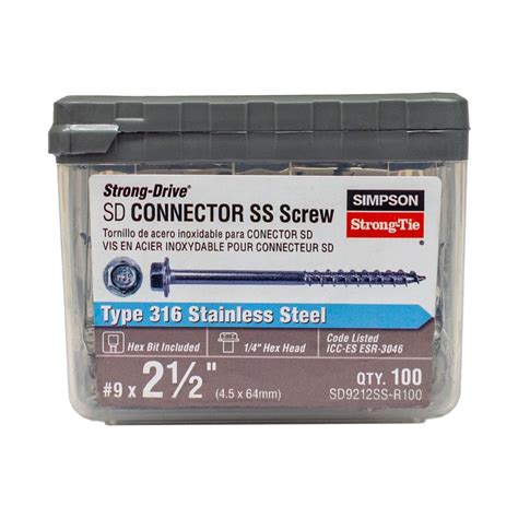 9 X 2 12 Strong Tie Sd9212ss R100 Connector Screw 316 Stainless S