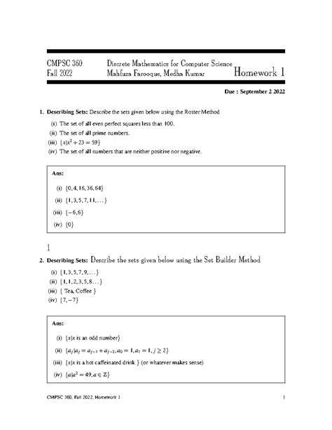 Hw1 Soln Homework 1 Solution Cmpsc 360 Discrete Mathematics For