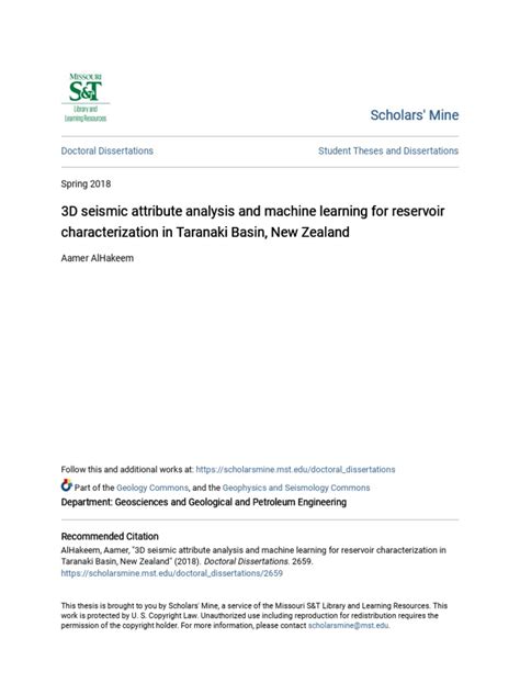 3d Seismic Attribute Analysis And Machine Learning For Reservoir Pdf
