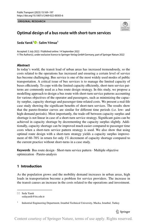 Optimal Design Of A Bus Route With Short Turn Services