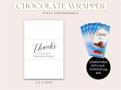 Minimal Modern Chocolate Bar Party Favour Aldi Wrapper Editable Canva