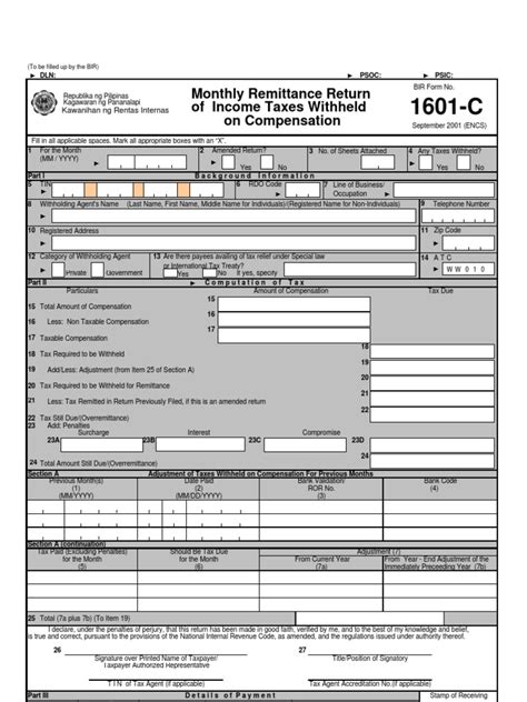 1601 C Withholding Tax Internal Revenue Service