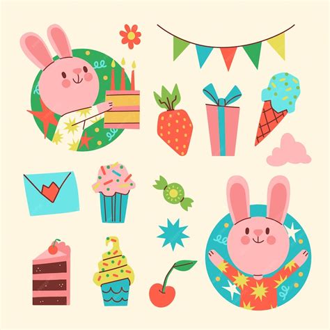 Conjunto De Adesivos De Feliz Aniversário Em Design Plano Vetor Grátis