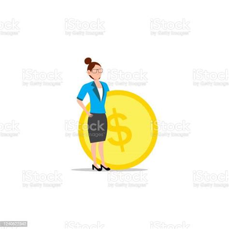 큰 달러 동전성공적인 젊은 비즈니스 여성의 만화 캐릭터 일러스트 흰색 배경에 격리 된 평면 디자인 개념에 대한 스톡 벡터 아트 및 기타 이미지 Istock