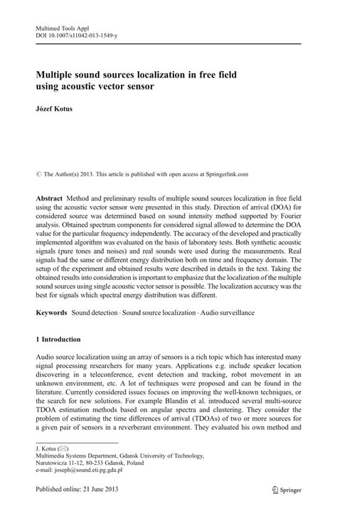Pdf Multiple Sound Sources Localization In Free Field Using Acoustic Vector Sensor