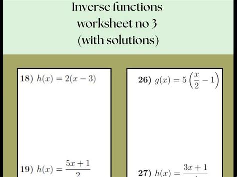 Inverse Functions Worksheet No 3 With Solutions Teaching Resources