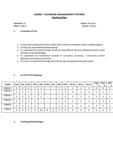Teaching Plan Cs8492 Dbms Pdf