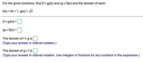 solved for the given functions find fog x and g of x