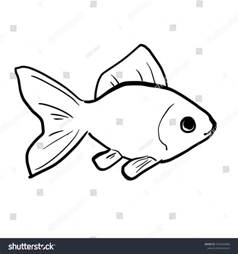 Realistic Goldfish Line Drawing Illustration Stock Illustration