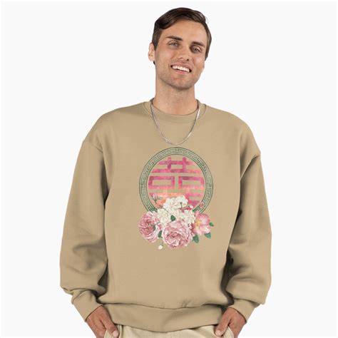 Watercolor Double Happiness Symbol With Peony Flowers Sticker For