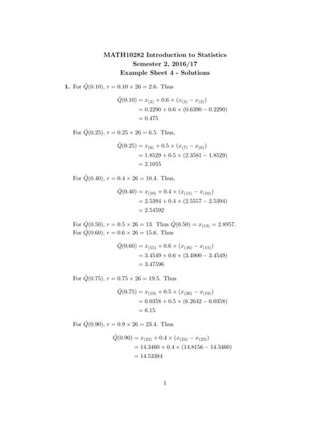 Math10282 Statistics Example Sheet 4 Solutions Quantiles And Box Plots