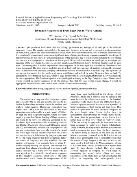 Pdf Dynamic Responses Of Truss Spar Due To Wave Actions
