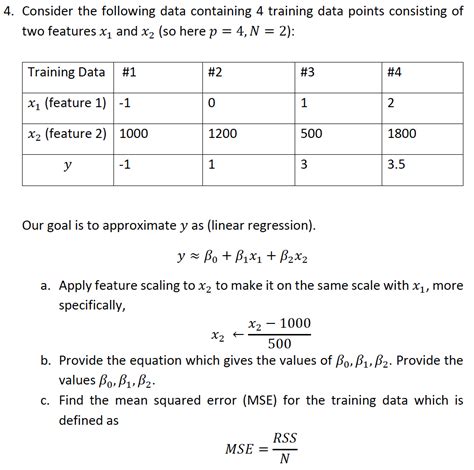 solved consider the following data containing 4 training