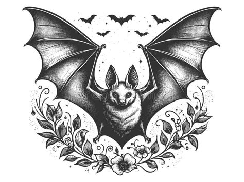Bat With Ornate Wings And Floral Engraving Vector Stock Illustration Illustration Of Etching