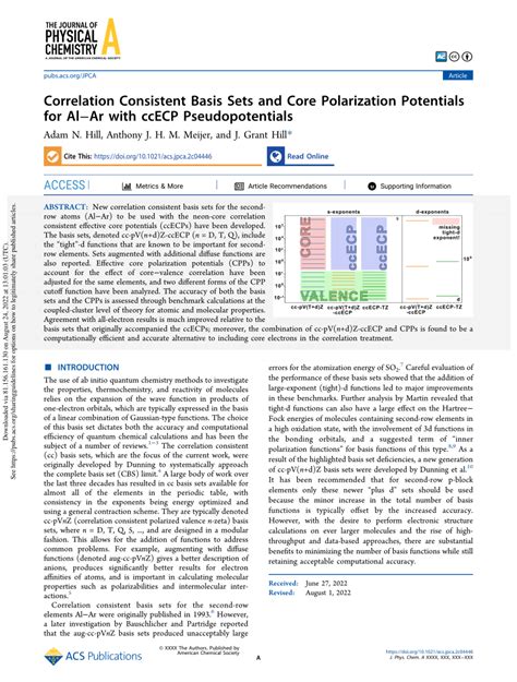 pdf correlation consistent basis sets and core polarization
