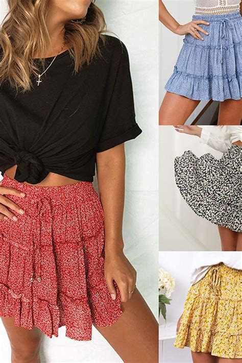 Yxiuexur Womens Boho Floral Mini Skirt Summer High Waisted Flowy
