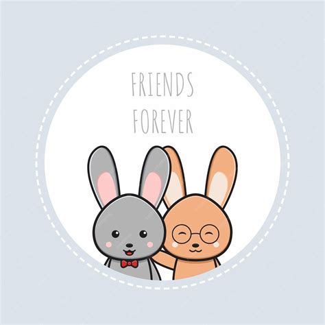 Premium Vector Cute Rabbit Bunny Friends Forever Wallpaper Icon