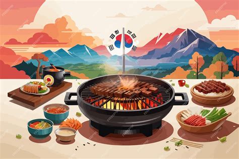 한국 바베큐 일러스트레이션 프리미엄 벡터